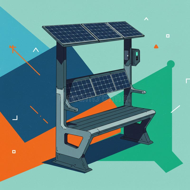 Futuristic Bench Featuring Solar Panels on Top and Backrest, Designed ...