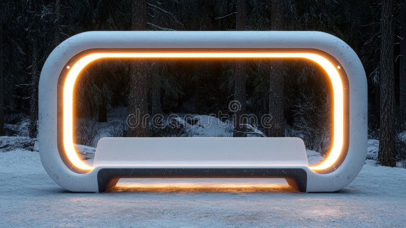 Futuristic Bench in Snowy Forest at Night Stock Illustration ...