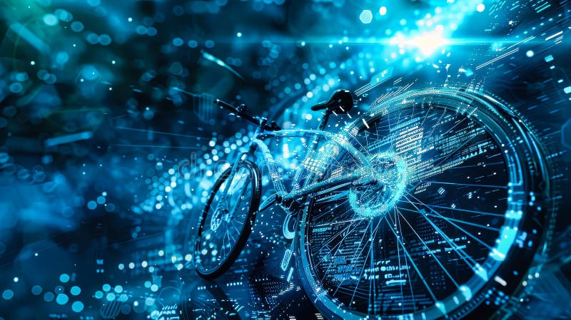 Futuristic Bicycle Surrounded by Glowing Data Streams in a High-Tech ...