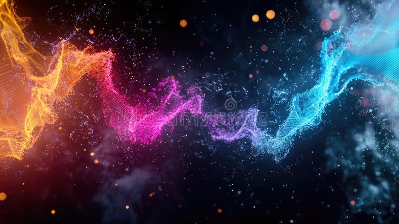 Futuristic Big Data Terrain with Flowing Neon Waves and Particles Stock ...