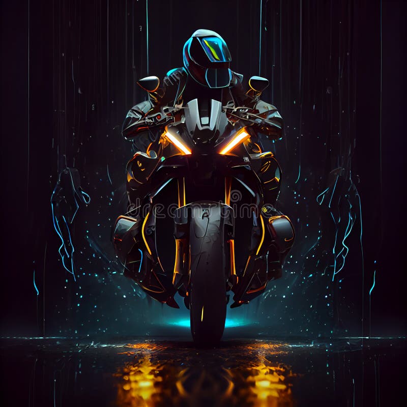 Futuristic Biker with His Motorcycle Created with Generative Ai Stock ...