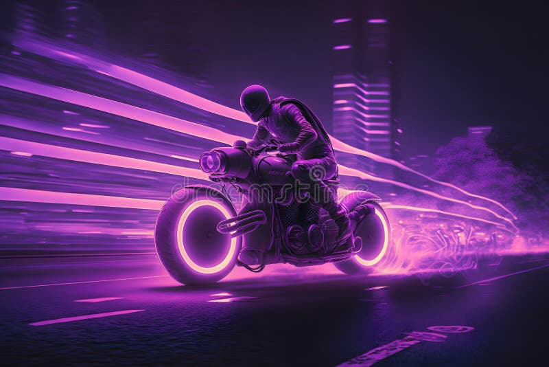 Futuristic Biker on a Retrowave Sunset with a Glitch and High-speed ...