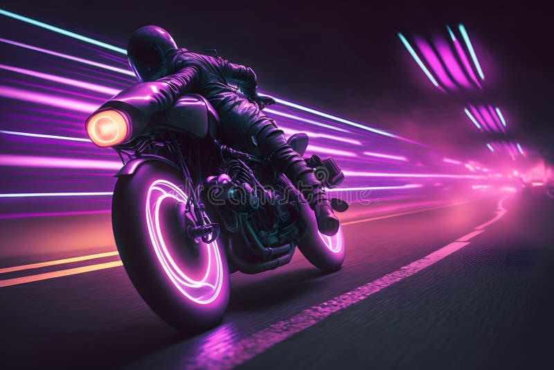 Futuristic Biker on a Retrowave Sunset with a Glitch and High-speed ...