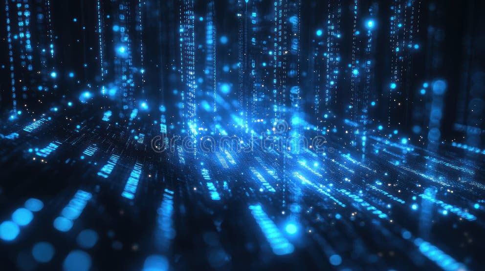 Futuristic Binary Code Background with Glowing Blue Lights - Abstract Cyber Technology Concept ...
