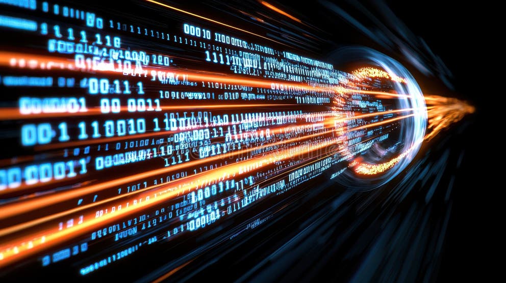 Futuristic Binary Code Stream, Digital Data Flow Stock Illustration - Illustration of bits, blue ...