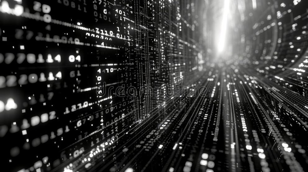 Futuristic Binary Code Tunnel with Digital Light Effect Stock Image ...