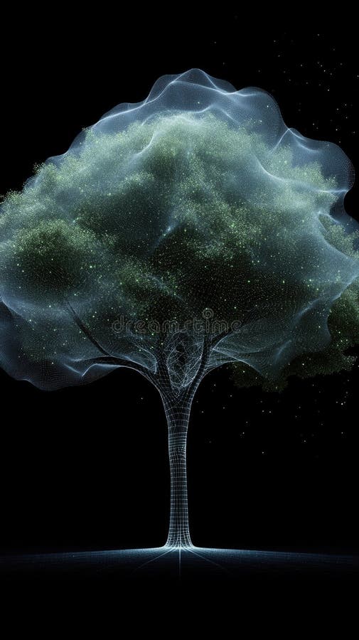 Futuristic Bio Engineered Tree Hologram with Wireframe Design for ...