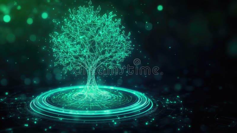 Futuristic Bio Engineered Tree with Wireframe Hologram Design for Sci ...