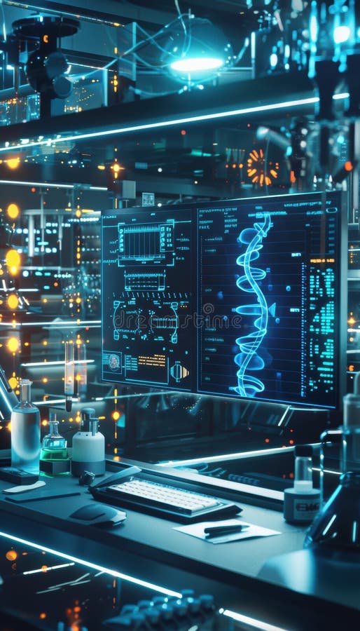 Futuristic Bioengineering Lab with AI and Holographic Displays for ...