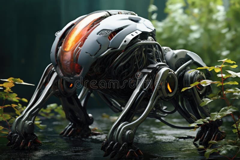 Biohybrid Robot Interacting with Plants or Animals Stock Illustration ...