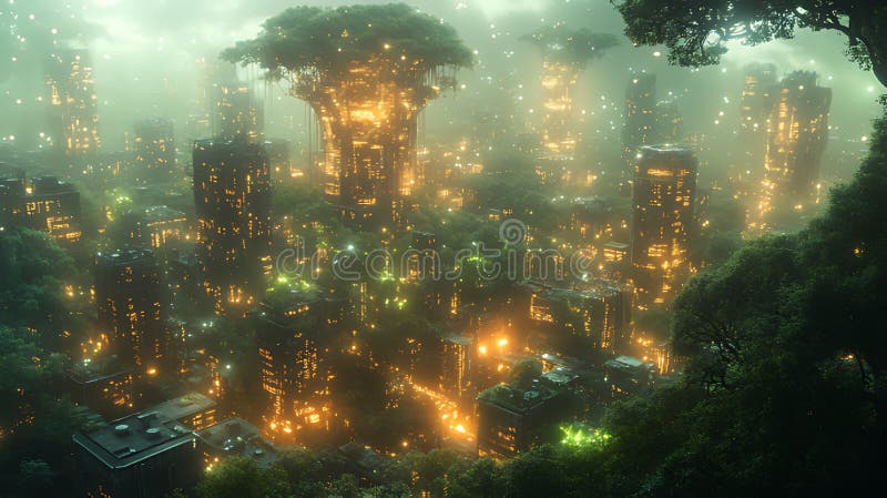 Futuristic Bioluminescent City, Forest, Night, Glowing, Game Background ...