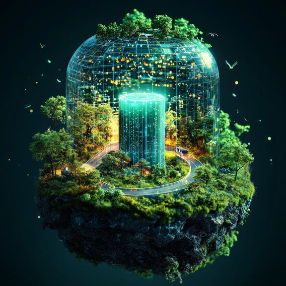 Futuristic Biome Dome with Lush Forest and Glowing Tech in a Floating Ecosystem Stock Image ...