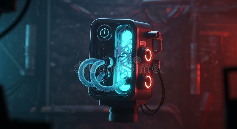 Futuristic Biomechanical Device with Glowing Tubes and Controls Stock ...