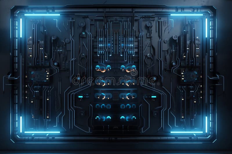 Futuristic Biomechanical Scifi Texture Wall Panel with Cables and Blue ...