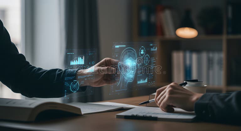 Futuristic Biometric Data Analysis: Hands Interacting with Holographic ...