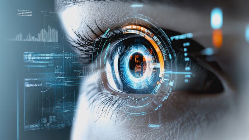 Futuristic Biometric Eye with Holographic HUD, Data Overlays, and ...