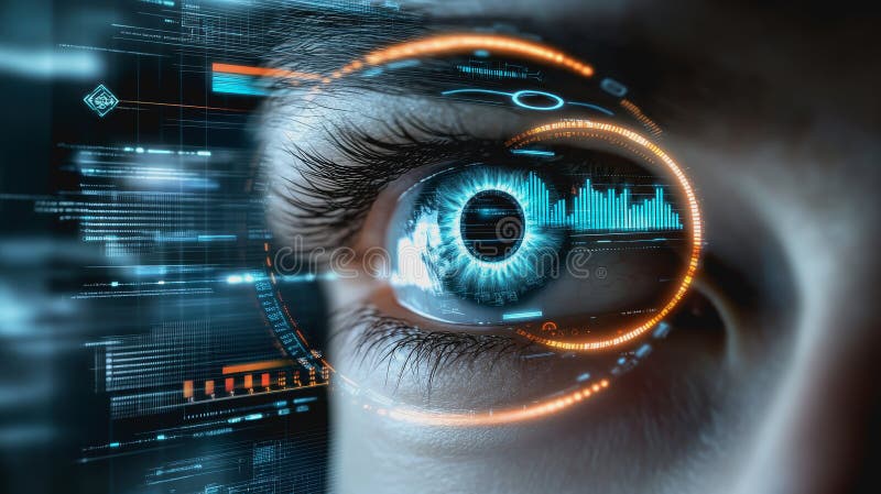 Futuristic Biometric Eye with Holographic HUD, Data Overlays, and ...