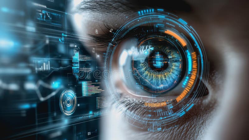 Futuristic Biometric Eye with Holographic HUD, Data Overlays, and ...