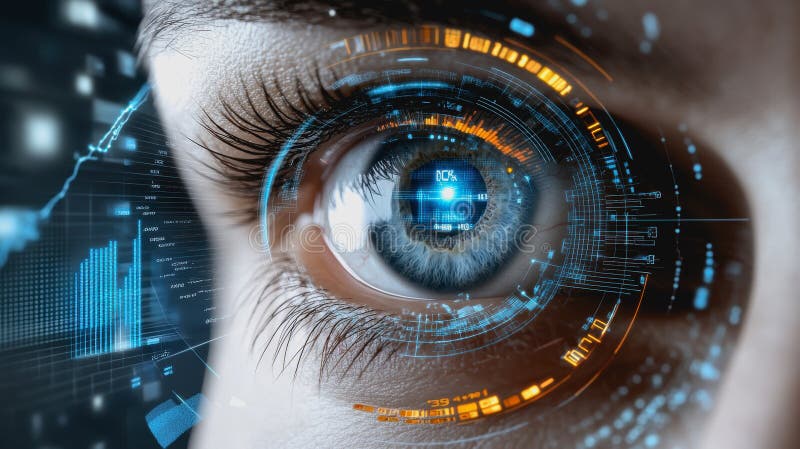 Futuristic Biometric Eye with Holographic HUD, Data Overlays, and ...