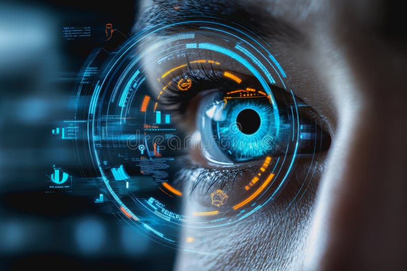Futuristic Biometric Eye with Holographic HUD, Data Overlays, and ...