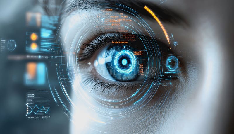 Futuristic Biometric Eye with Holographic HUD, Data Overlays, and ...