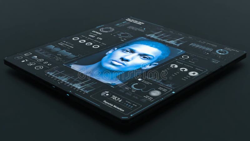 Futuristic Biometric Facial Recognition Interface on a Sleek Tablet ...
