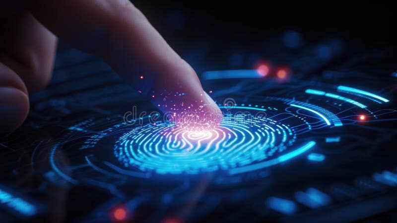 Futuristic Biometric Fingerprint Security Technology Concept Stock ...