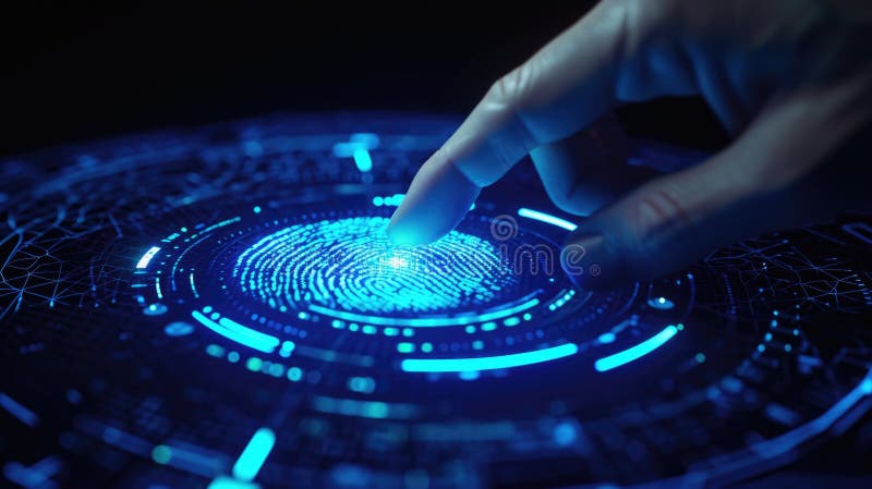 Futuristic Biometric Fingerprint Security Technology Concept Stock ...