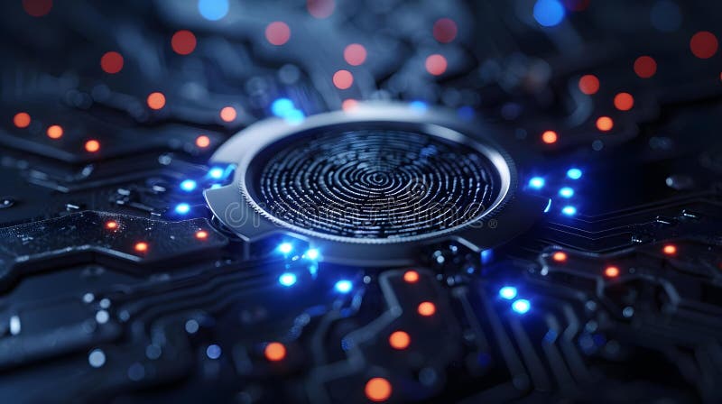 Futuristic Biometric Fingerprint Tech on Circuit. Concept Futuristic ...