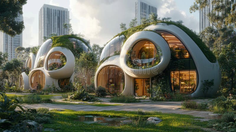 Futuristic Biomorphic Homes Integrated with Urban Nature Stock ...