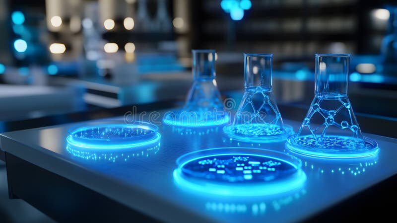 Futuristic Biotech Lab Glowing Petri Dishes Stock Illustration ...