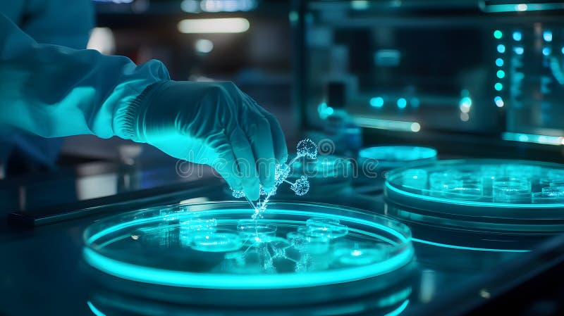 Futuristic Biotech Lab Glowing Petri Dishes Stock Illustration ...