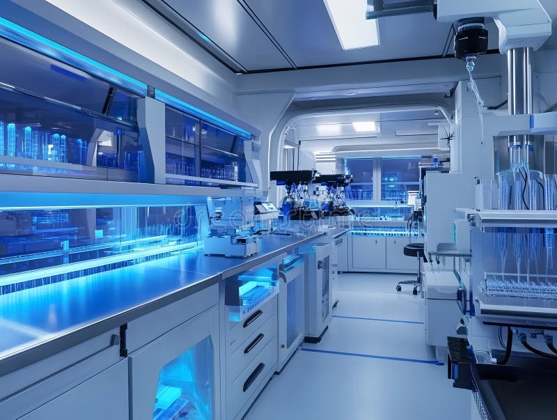 Innovative Biotechnology Lab with Bioreactors Cultivating Genetically ...