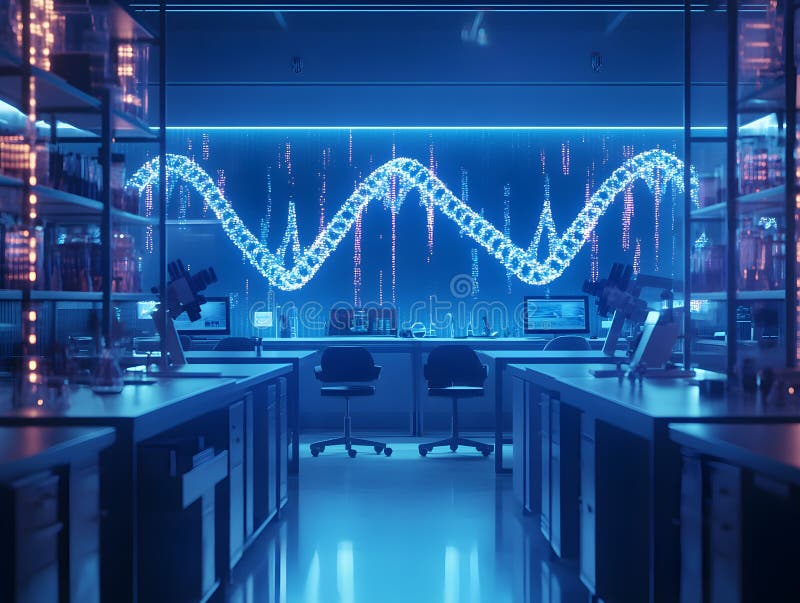 Futuristic Biotech Lab with Glowing Petri Dishes and Holographic ...