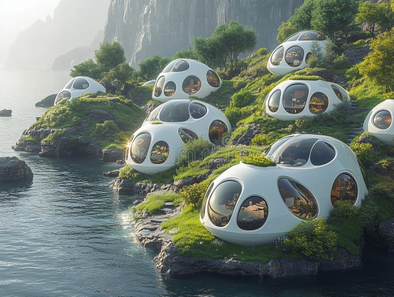 Futuristic Biotech Objects of the Future, Streamlined Shapes. Buildings, City Created with Care ...