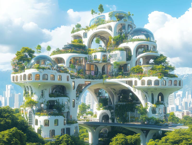 Futuristic Biotech Objects of the Future, Streamlined Shapes. Buildings, City Created with Care ...