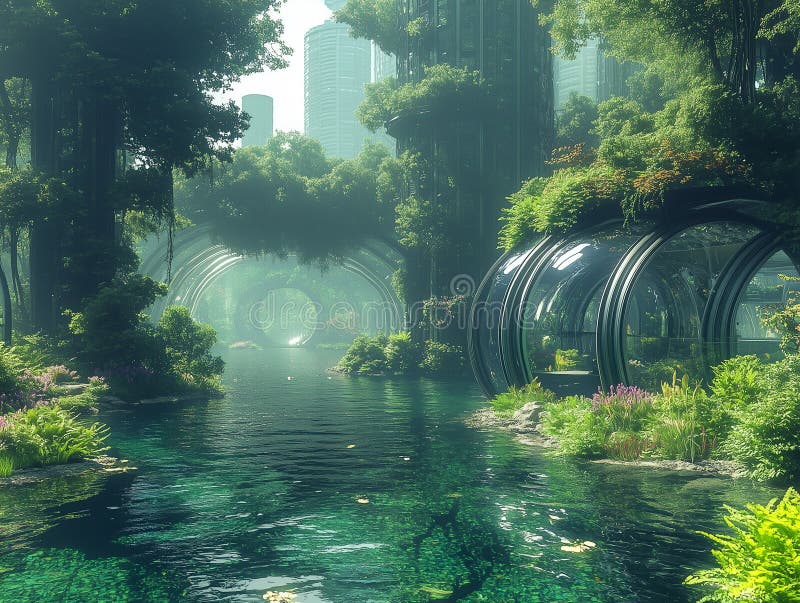 Futuristic Biotech Objects of the Future, Streamlined Shapes. Buildings, City Created with Care ...