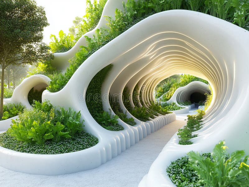 Futuristic Biotech Objects of the Future, Streamlined Shapes. Buildings, City Created with Care ...