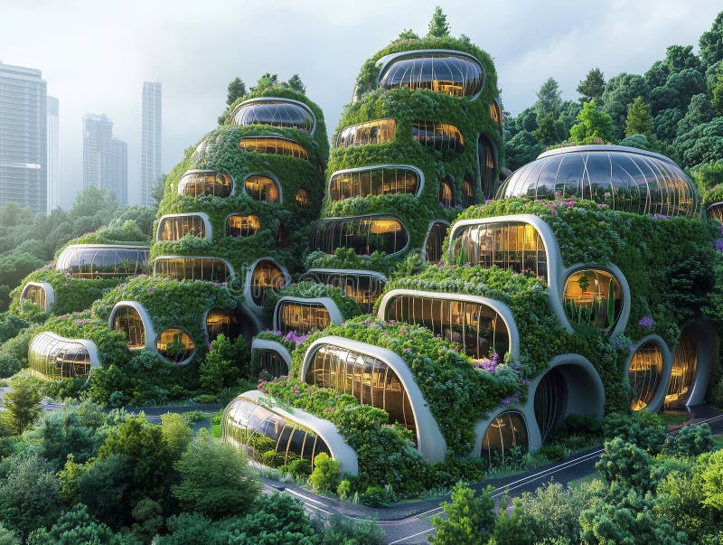 Futuristic Biotech Objects of the Future, Streamlined Shapes. Buildings, City Created with Care ...