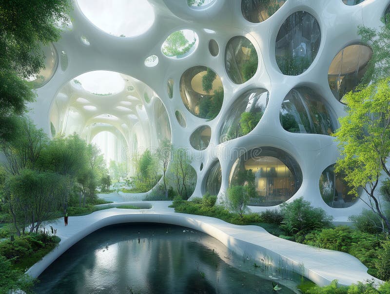 Futuristic Biotech Objects of the Future, Streamlined Shapes. Buildings, City Created with Care ...