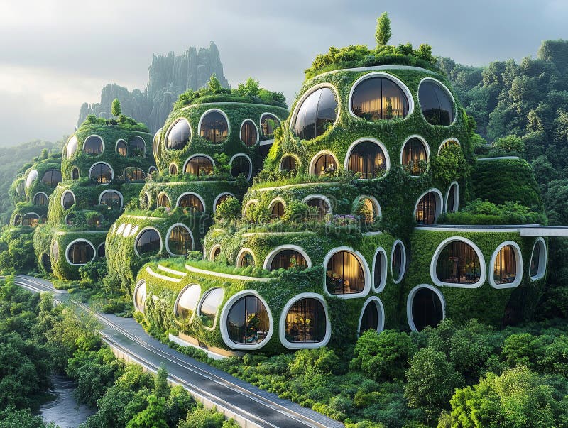 Futuristic Biotech Objects of the Future, Streamlined Shapes. Buildings, City Created with Care ...