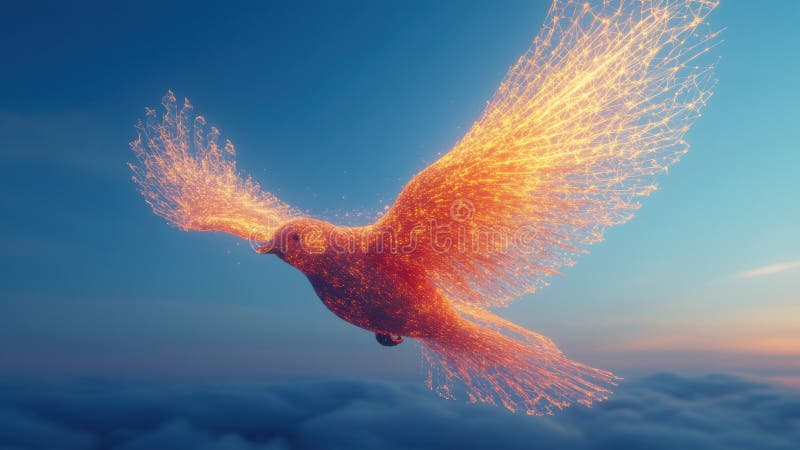 Futuristic Bird with Wings Made of Glowing Algorithmic Graphs and ...