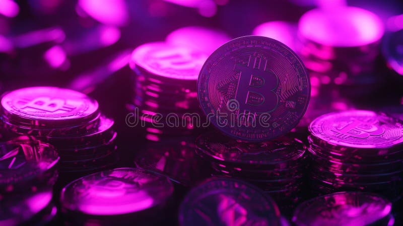 Futuristic Bitcoin Coin with Neon Lights, Cryptocurrency Concept ...