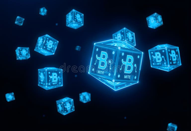 Futuristic Bitcoin Cubes in Cyberspace Stock Illustration ...