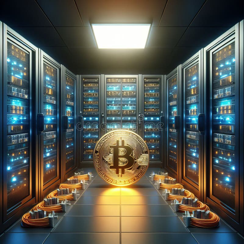 Futuristic Bitcoin Data Center with Glowing Coin Stock Photo - Image of ...