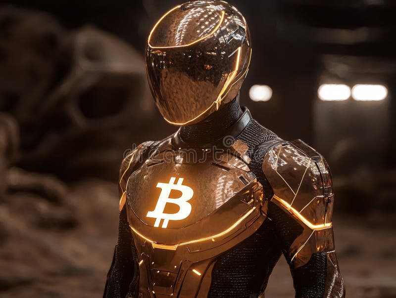 Futuristic Bitcoin Miner Robot with Glowing Cryptocurrency Symbol ...