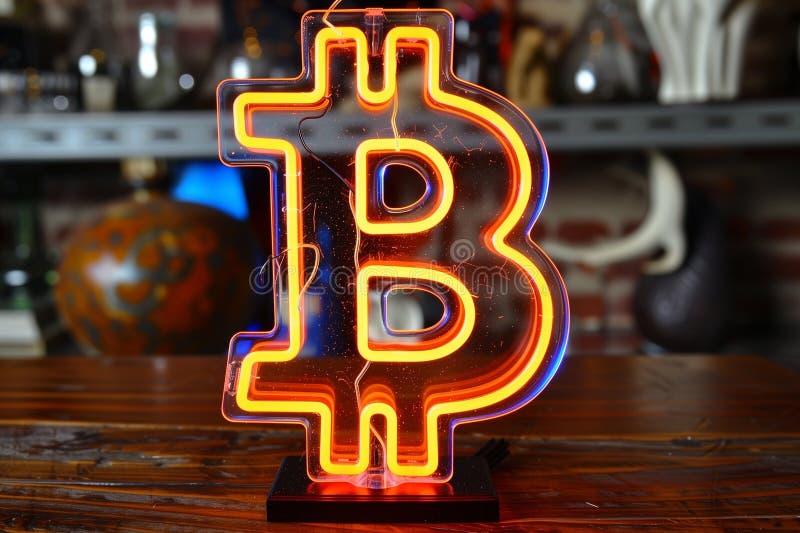 Futuristic Bitcoin Neon Glowing Sign Stock Illustration - Illustration ...