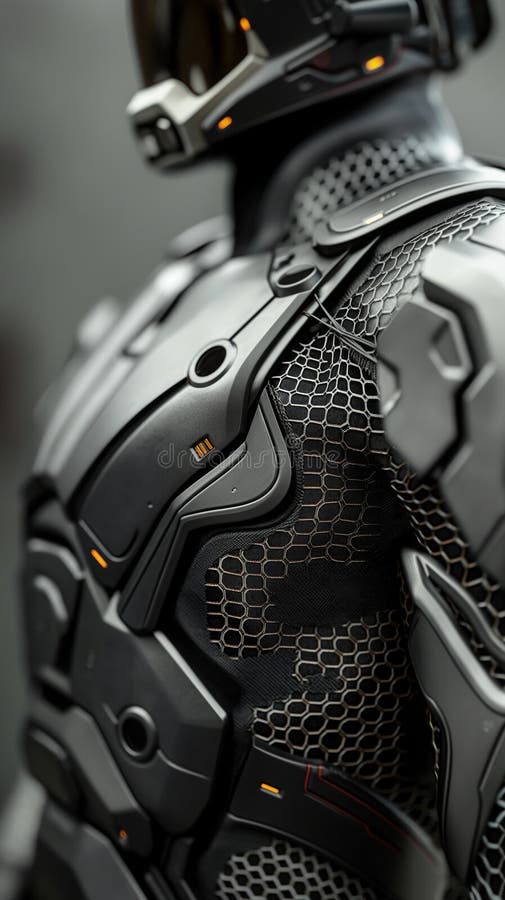 Futuristic Black Armored Suit with Helmet, Hexagonal Patterns, Advanced ...