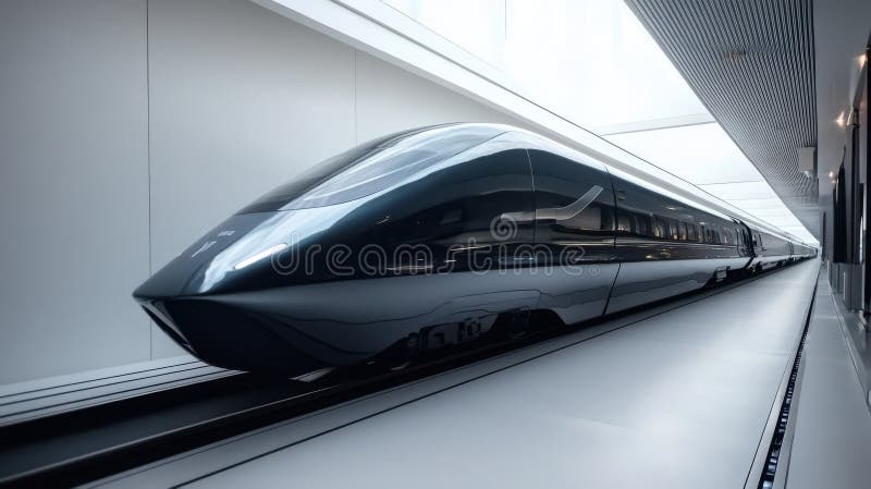 Futuristic Black Bullet Train in a Modern Station Terminal Stock Image ...