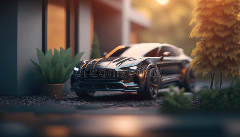 Futuristic Black Car in City , Non Existent Design Stock Illustration ...